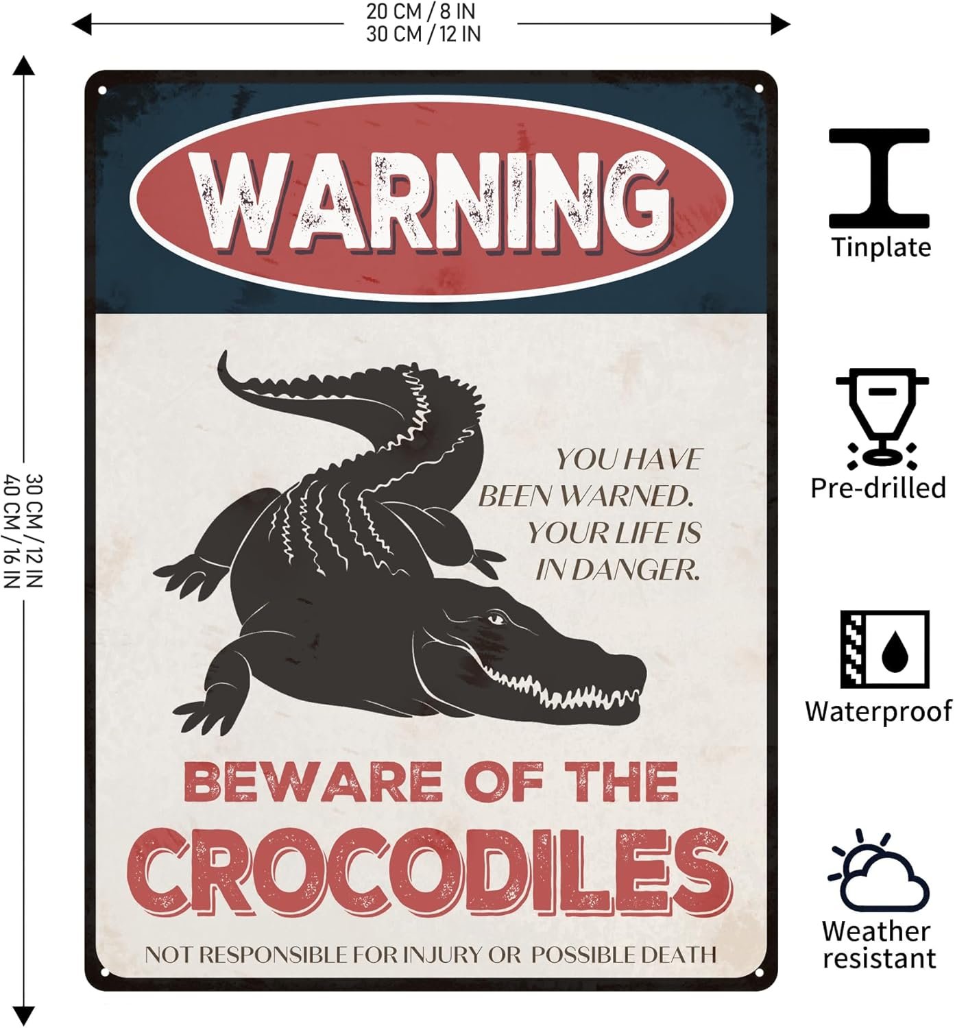 Beware of Crocodiles 8x12in Vintage-Style Warning Sign for House ...